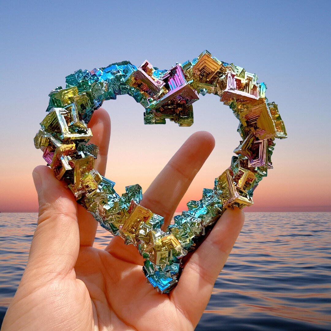Rainbow Bismuth Ore Loving Heart,quartz Crystal Heart,crystal Healing ...