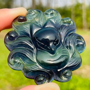1pc Natural Fluorite Nine-tailed Fox,crystal Fox,hand Carved,home ...