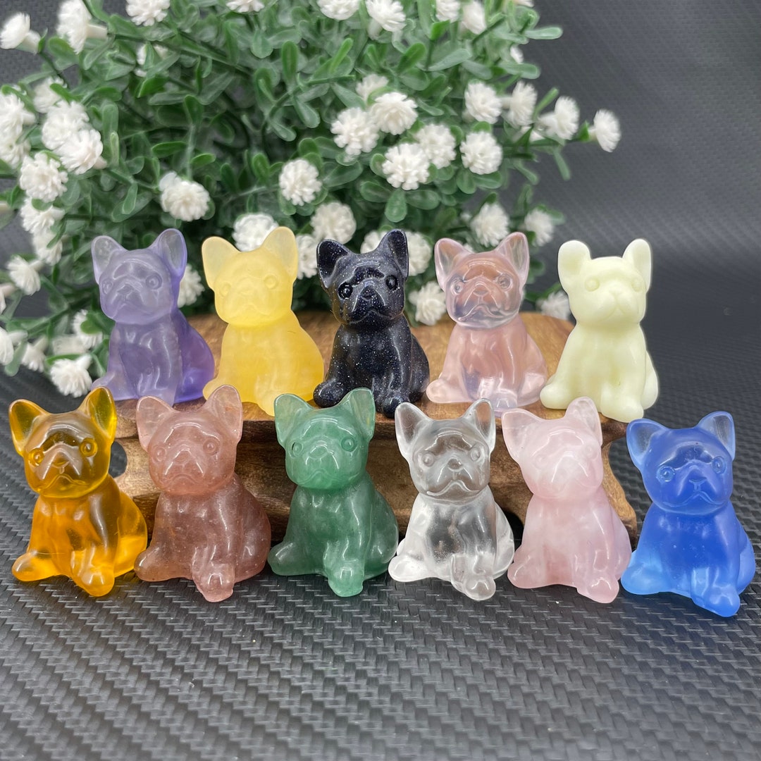 Natural Mix Crystal French Bulldog,hand Carved,crystal Healing,crystal ...