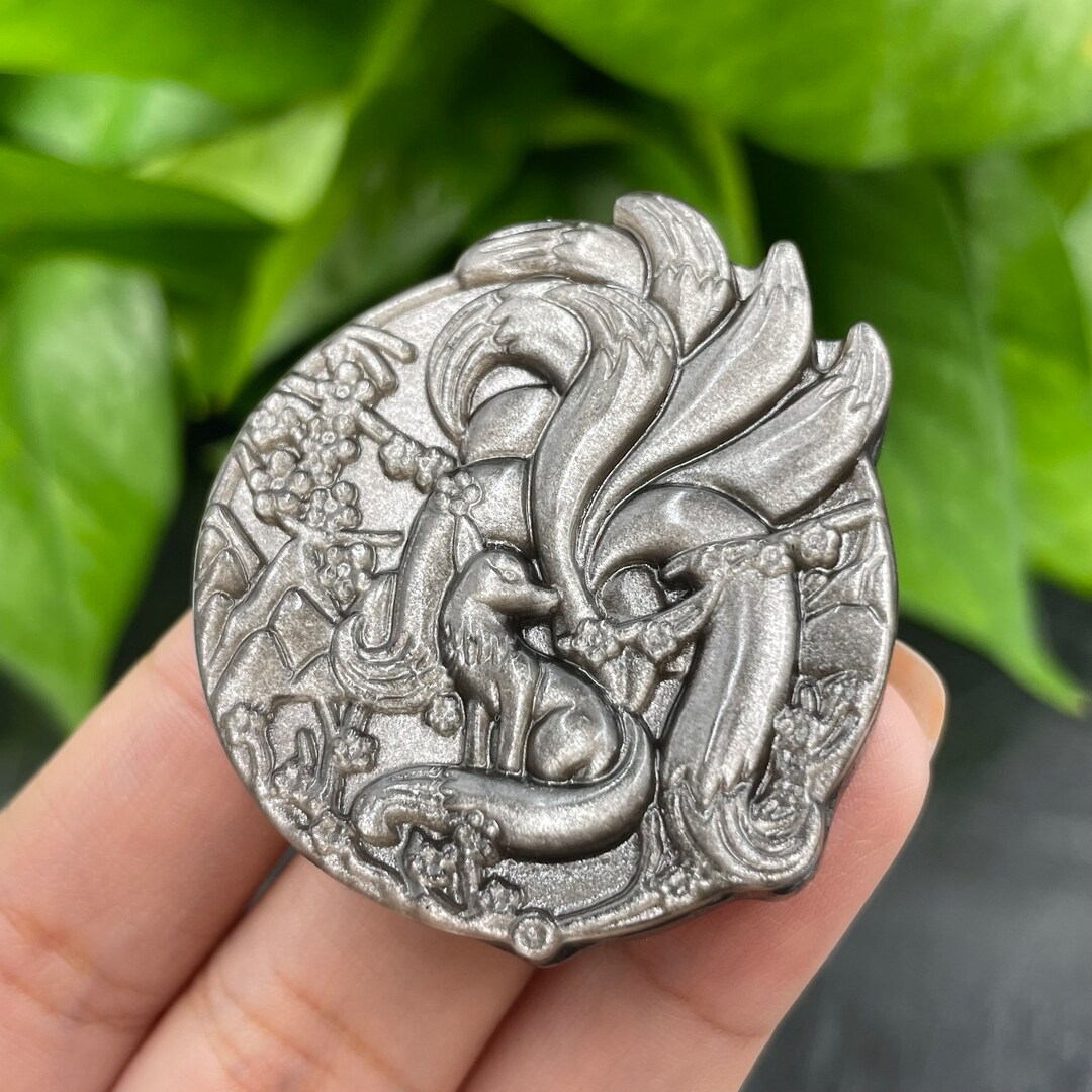Natural Silver Obsidian Nine Tailed Fox,quartz Crystal Animal,rock,gem ...
