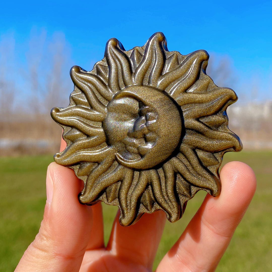 2“ Natural Gold Sheen Obsidian Sun,crystal Sun,home Decoration,crystal ...