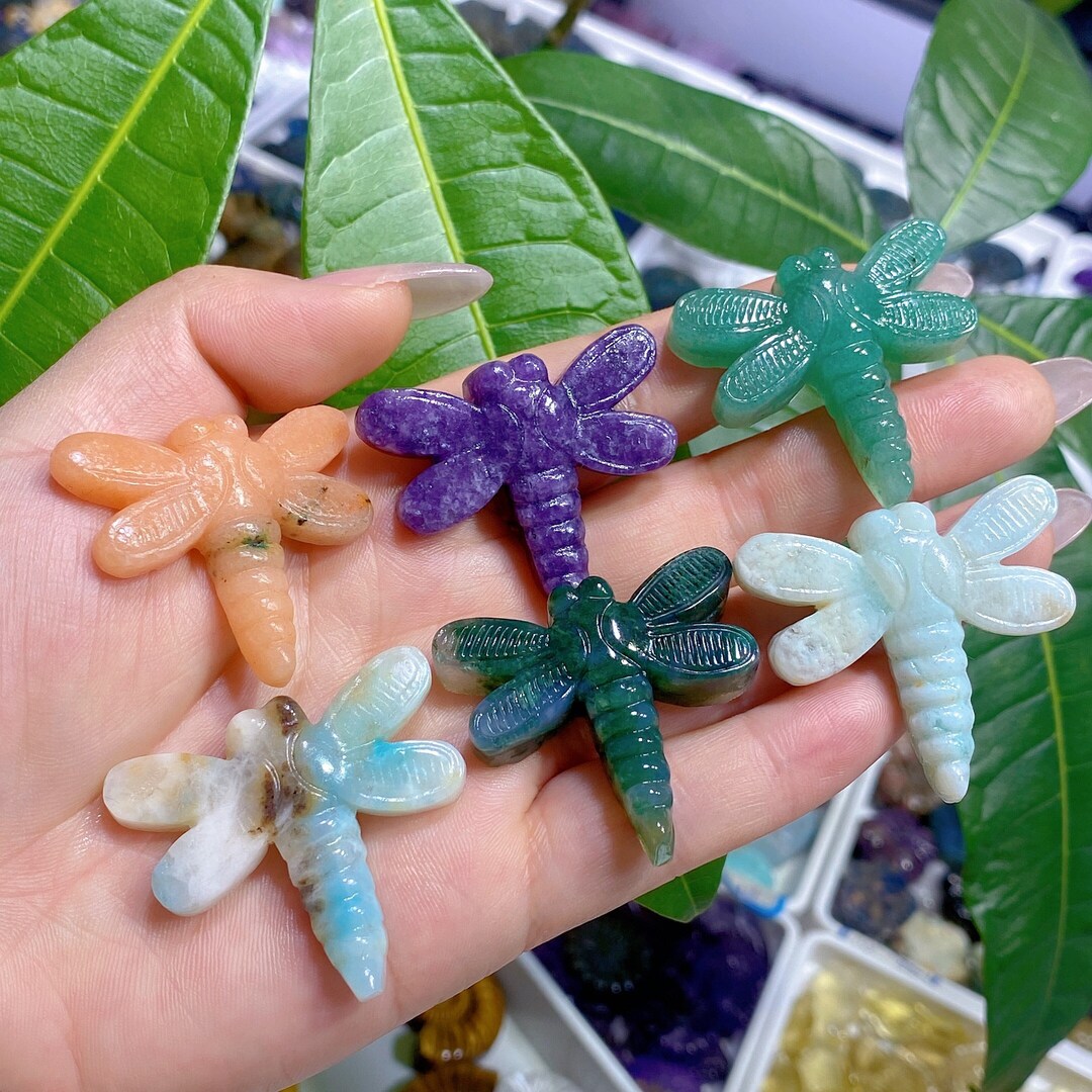 Hand Carved Mix Quartz Dragonfly,quartz Crystal Animal,hand Carved,home ...