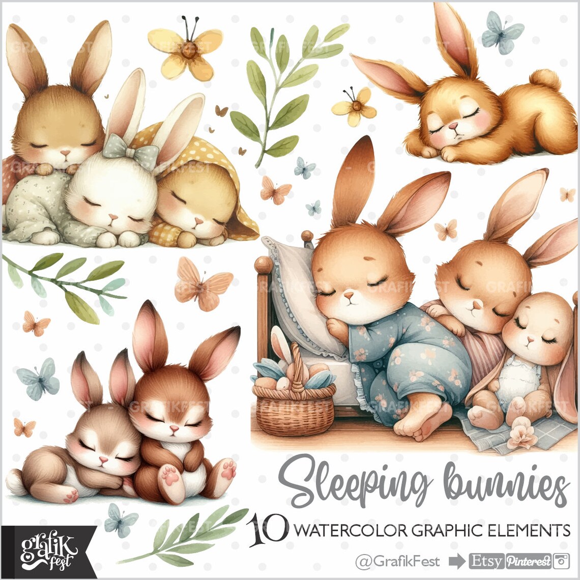 Sleeping Bunnies, Clipart, Bunny Clipart, Baby Clipart, Rabbit Clipart ...