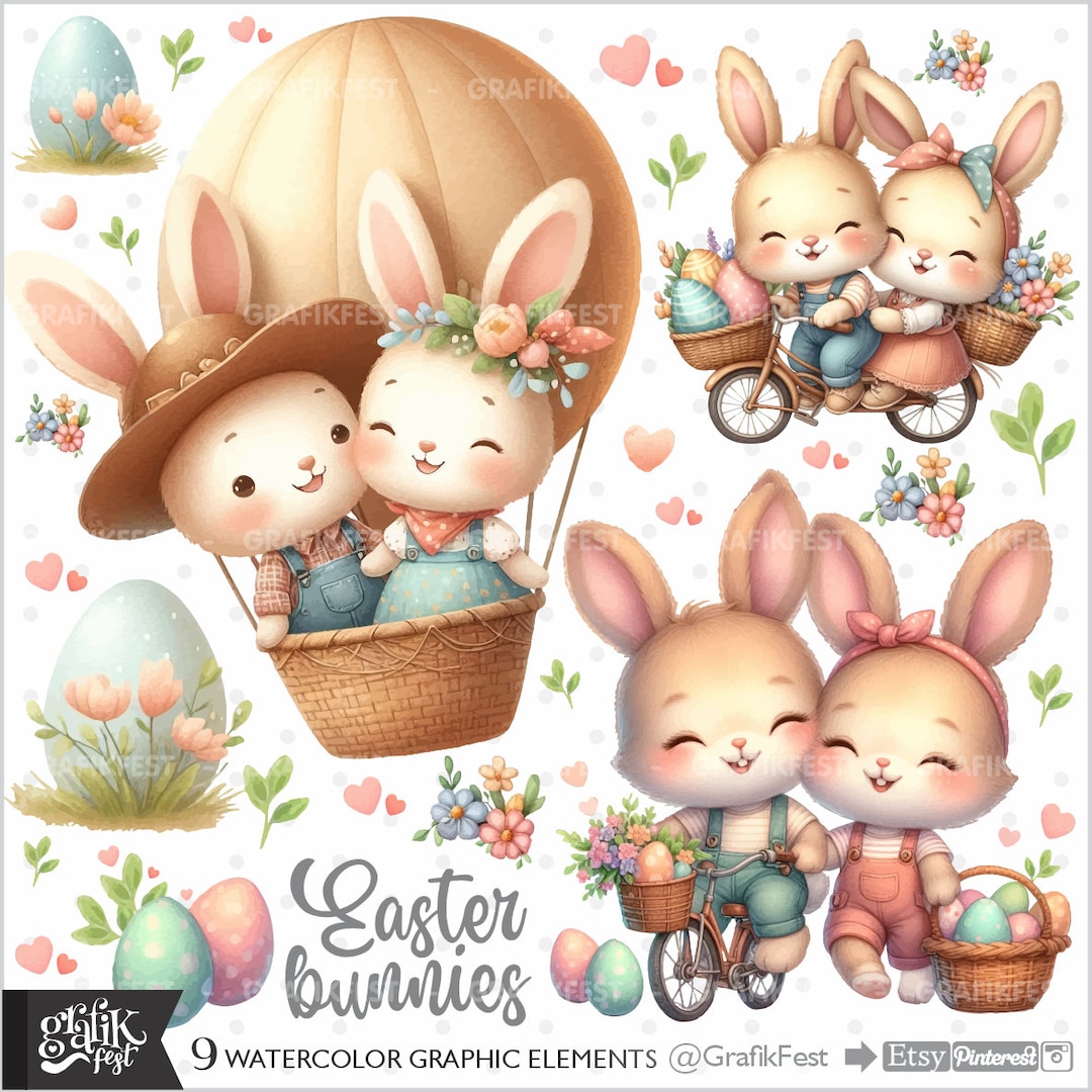 Bunny Clipart, Easter Clipart, Romantic Clipart, Love Clipart, Rabbit ...