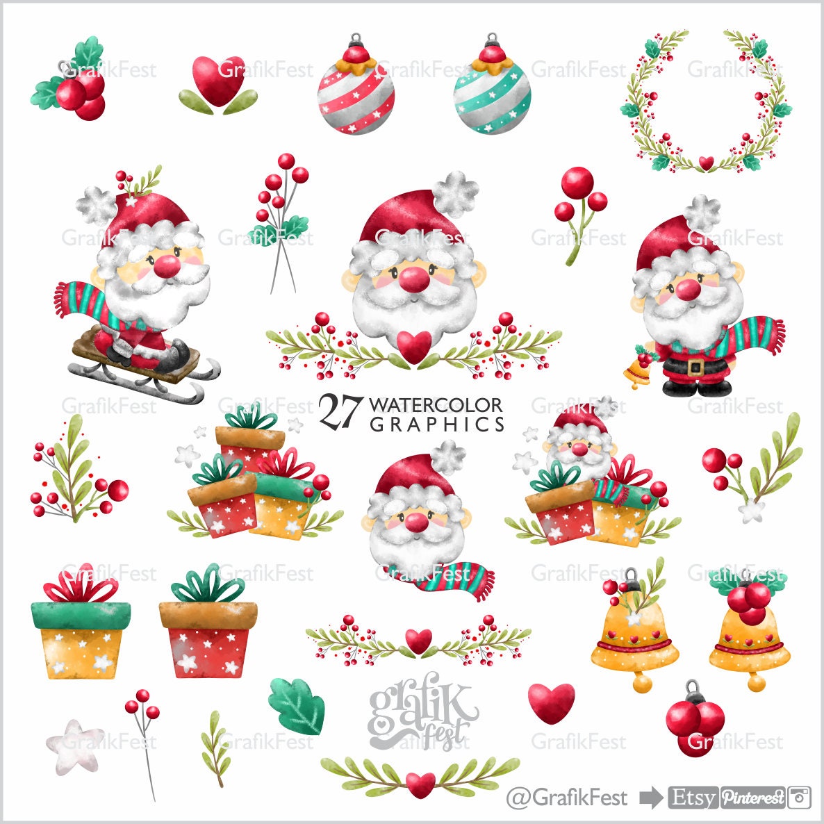 Santa Claus Clipart Xmas Watercolor Christmas Watercolor - Etsy