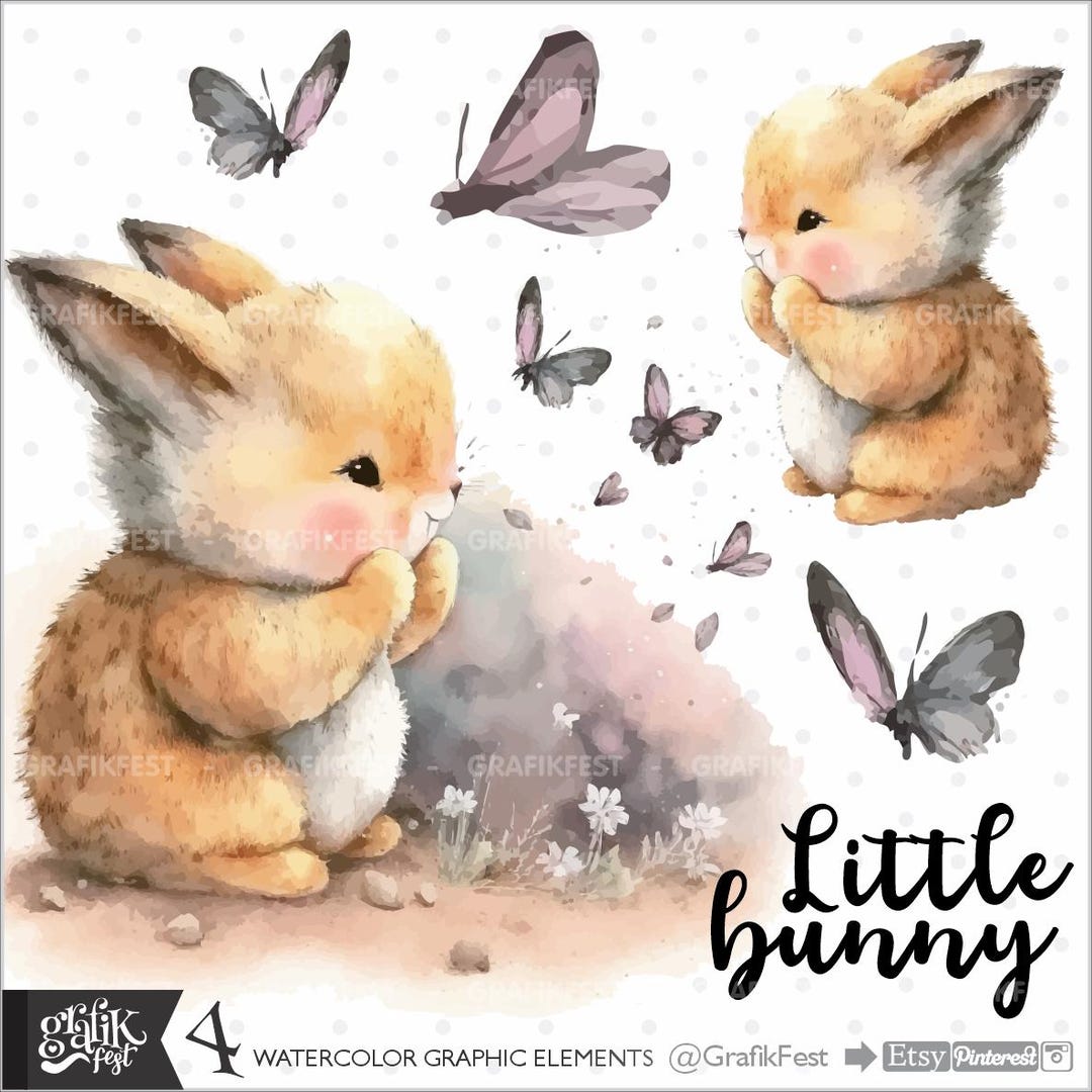 Bunny Clipart, Bunny Watercolor, Little Bunny, Rabbit Watercolor ...