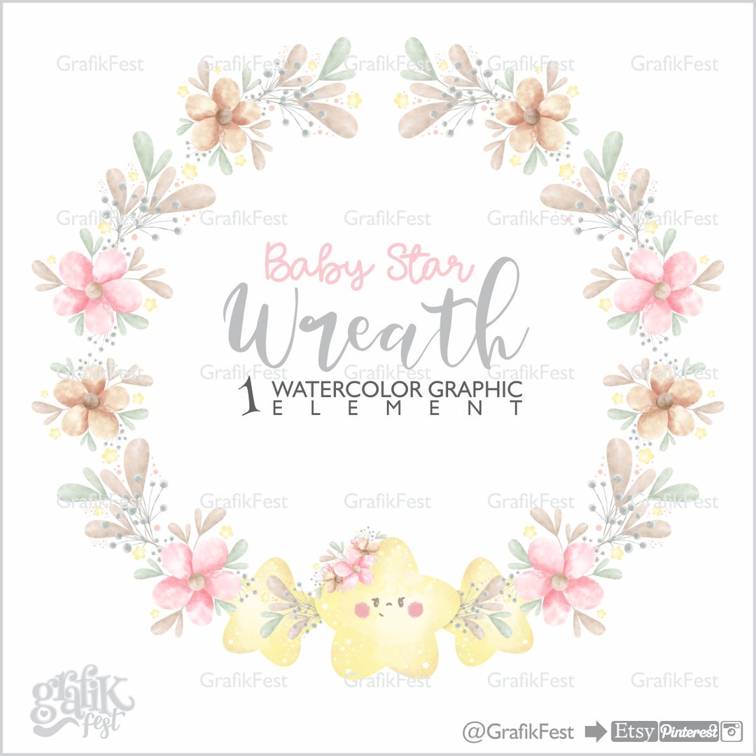 Star Wreath Clipart, Wreath Watercolor, Wreath Graphic, Invitation ...
