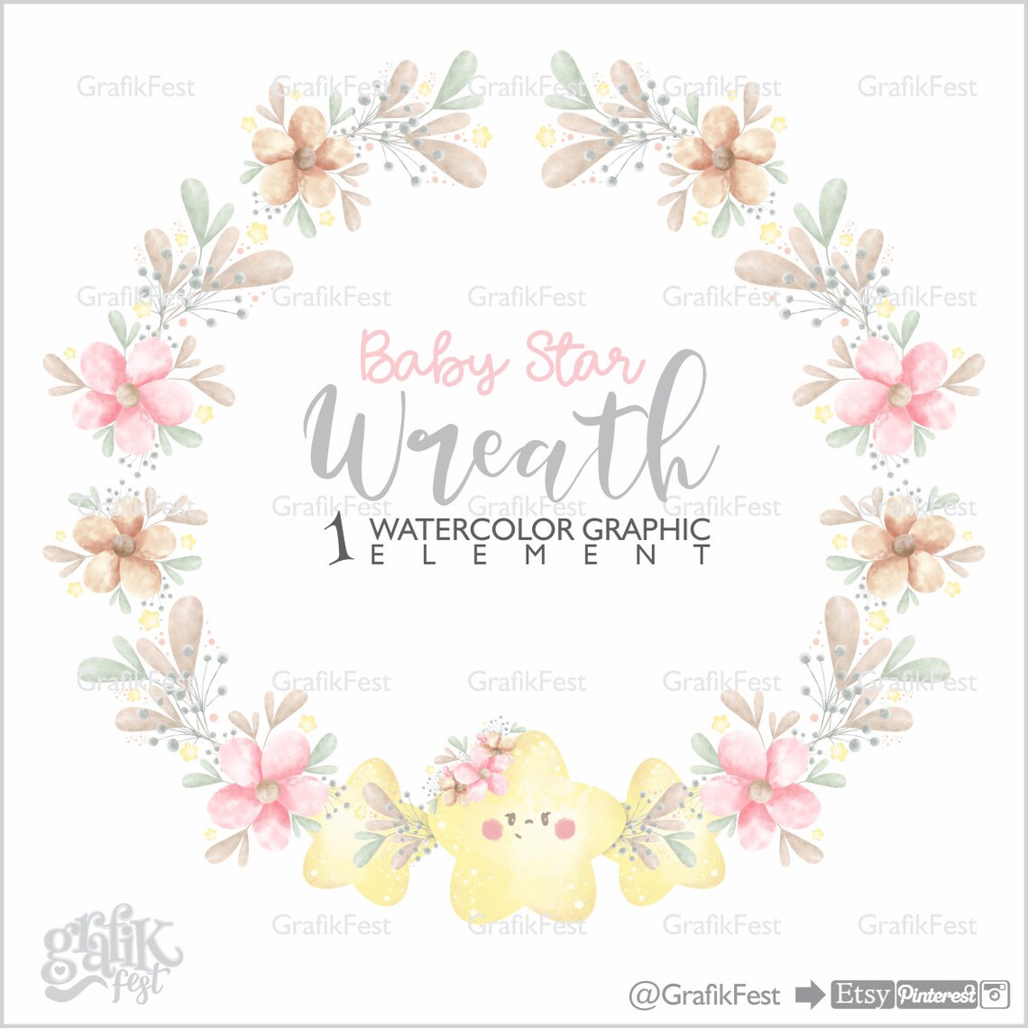 Star Wreath Clipart Wreath Watercolor Wreath Graphic - Etsy