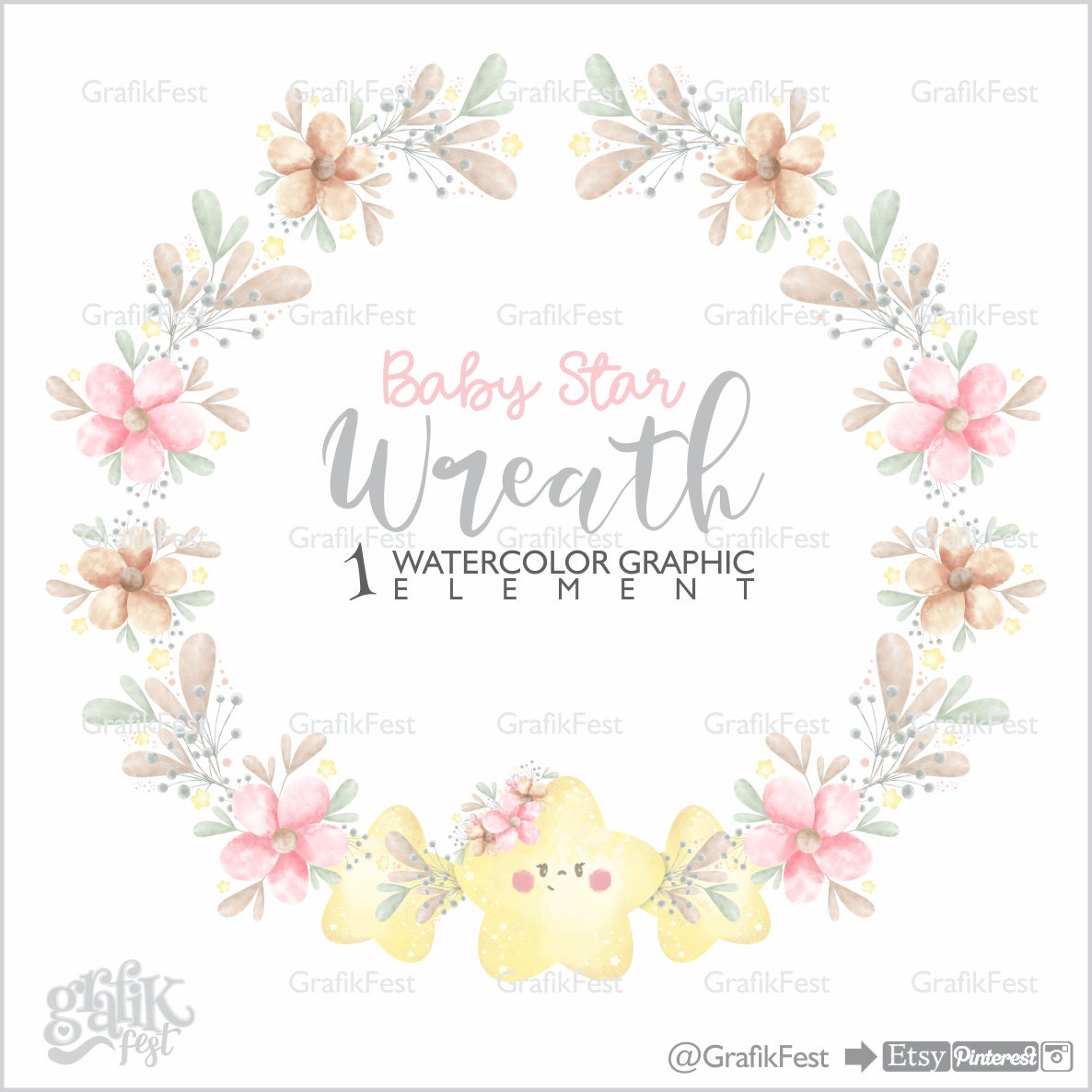 Star Wreath Clipart Wreath Watercolor Wreath Graphic - Etsy