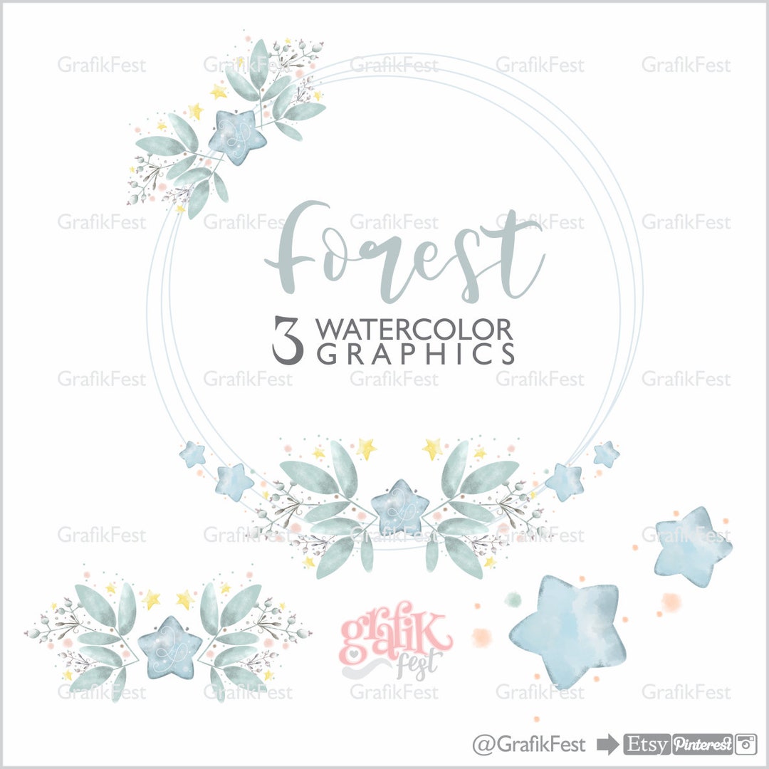 Star Clipart, Star Wreath, Star Watercolor, Wreath Clipart, Wreath ...