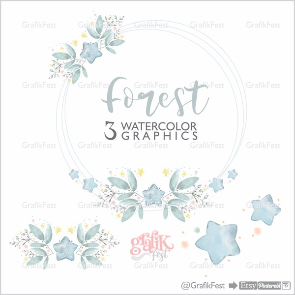 Star Clipart, Star Wreath, Star Watercolor, Wreath Clipart, Wreath ...