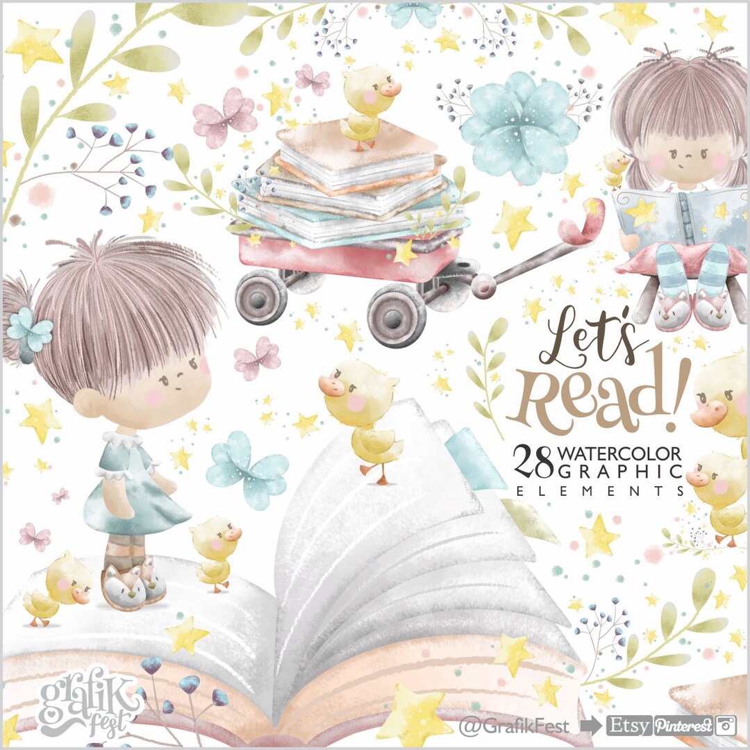 Read Clipart, Watercolor Clipart, Read Graphic, Book Watercolor ...