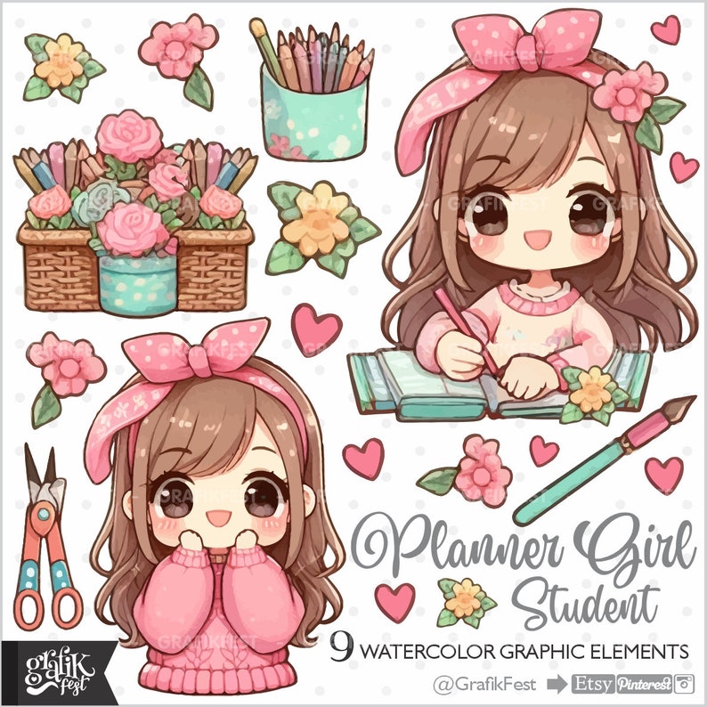 Student Clipart, Back to School, Planner Girl, Clipart, Planing Clipart ...