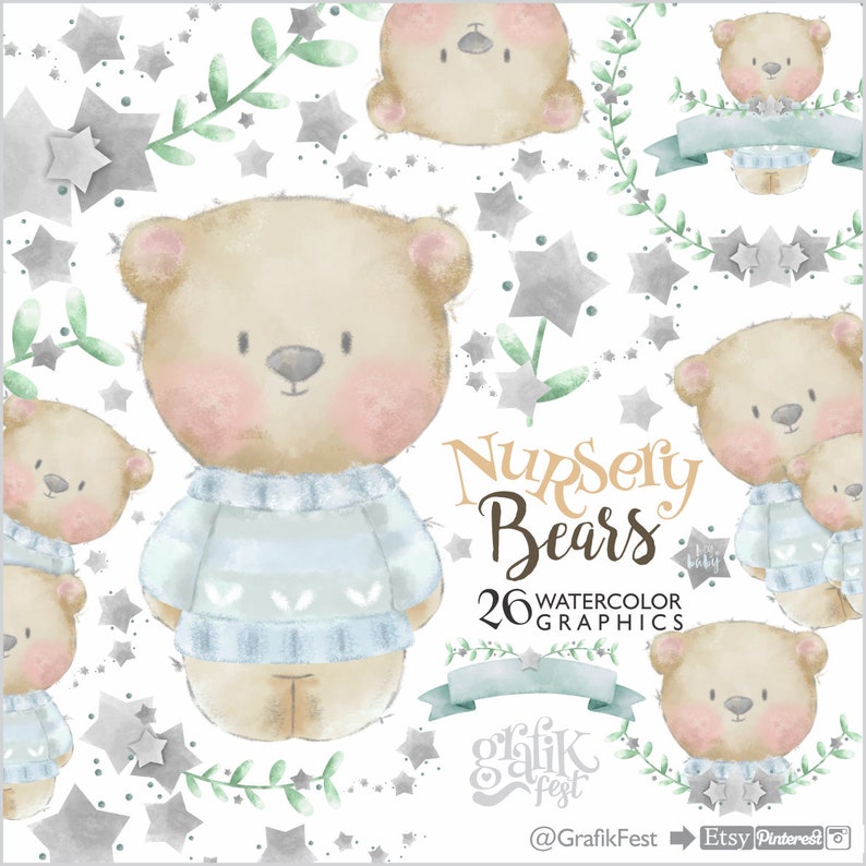 Bear Clipart Bear Watercolor Baby Bear Clipart Father | Etsy