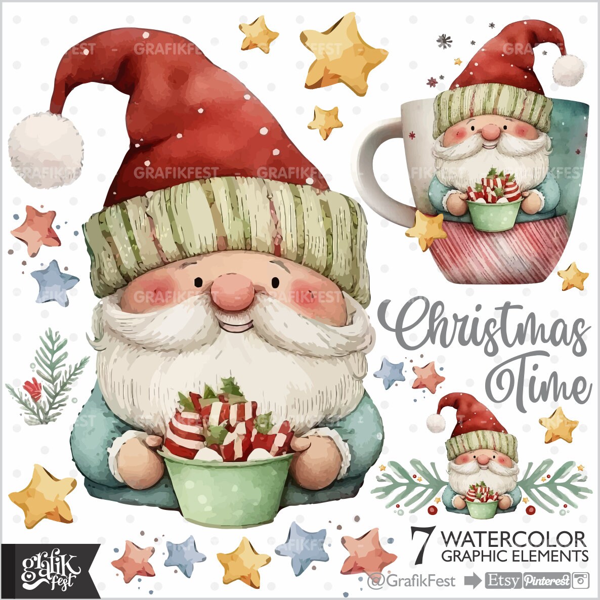 Santa Claus Clipart Watercolor Christmas Christmas - Etsy