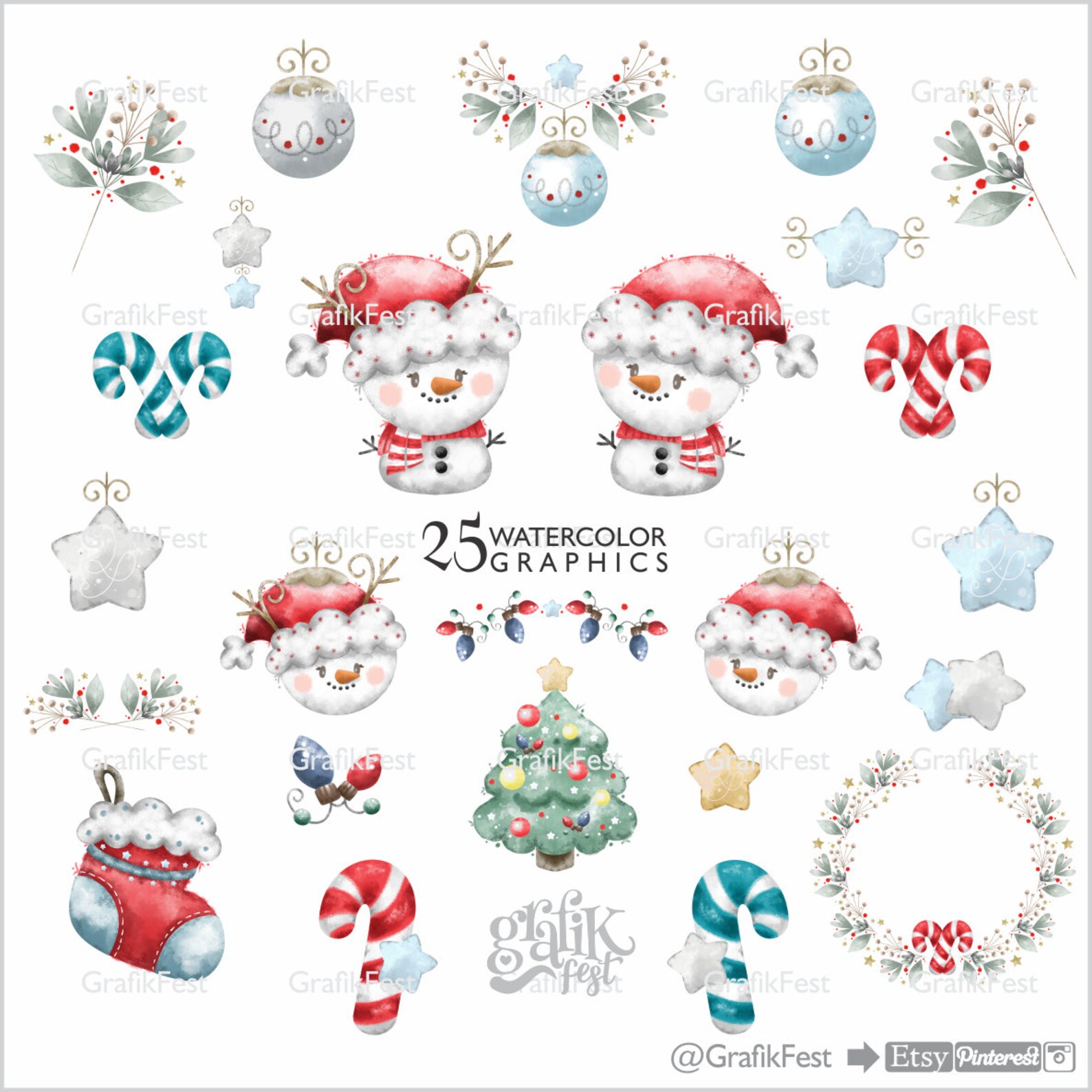 Snowman Watercolor, Christmas Clipart, Winter Watercolor, Winter ...
