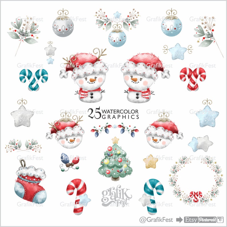 Snowman Watercolor Christmas Clipart Winter Watercolor - Etsy