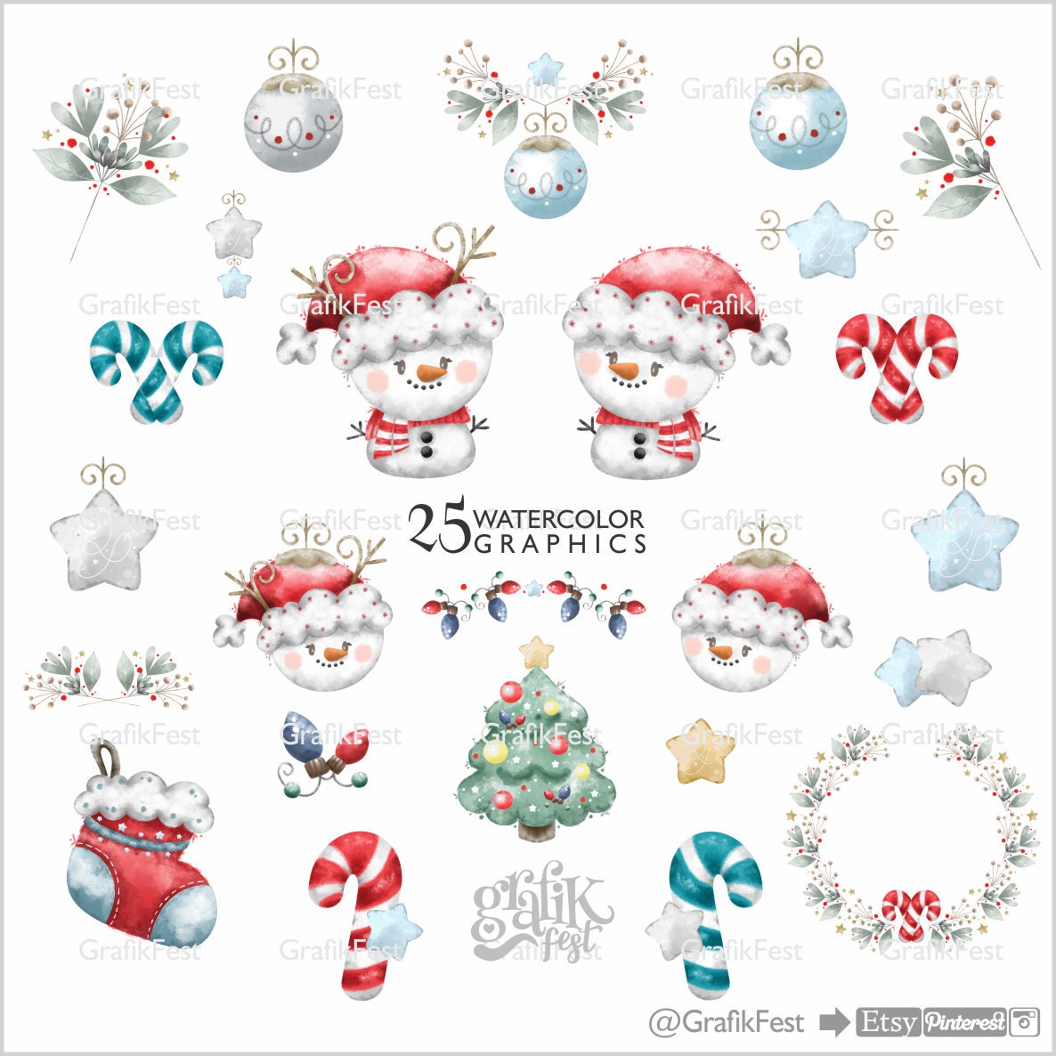 Snowman Watercolor, Christmas Clipart, Winter Watercolor, Winter ...