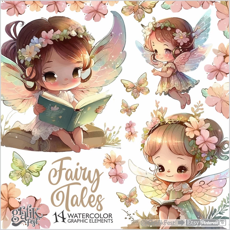 Fairy Clipart Fairy Graphics Watercolor Reading Book - Etsy