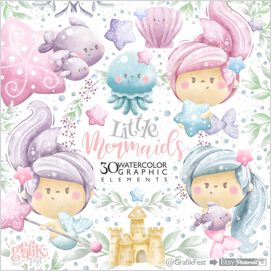 Mermaid Clipart, Mermaid Graphics, Ocean Clipart, Mermaid Watercolor ...