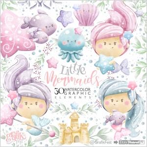 Mermaid Clipart, Mermaid Graphics, Ocean Clipart, Mermaid Watercolor ...