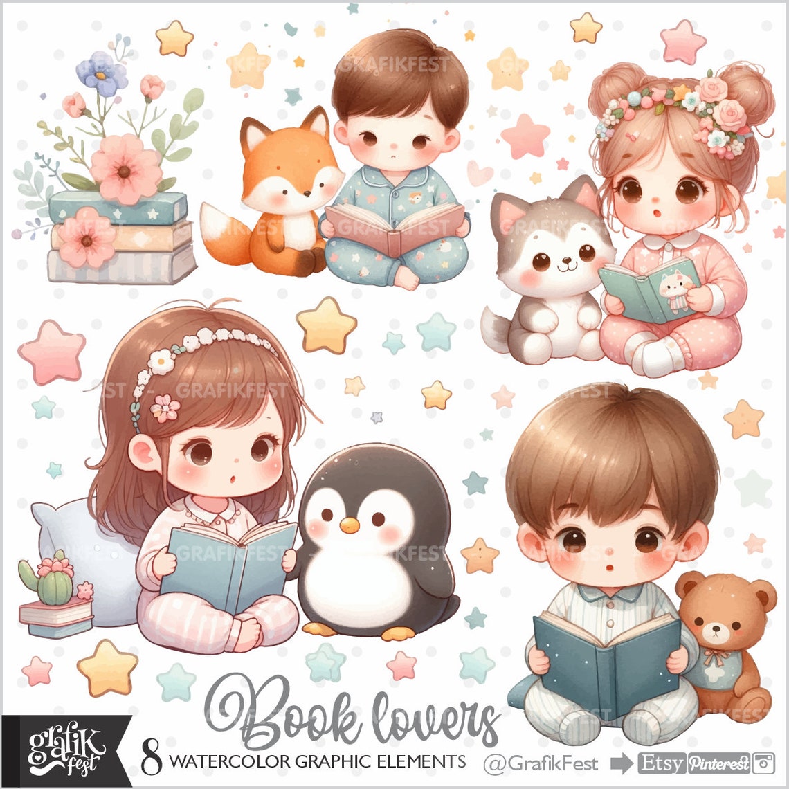 Book Lovers, Clipart, Read Clipart, Watercolor Clipart, Read Graphic ...