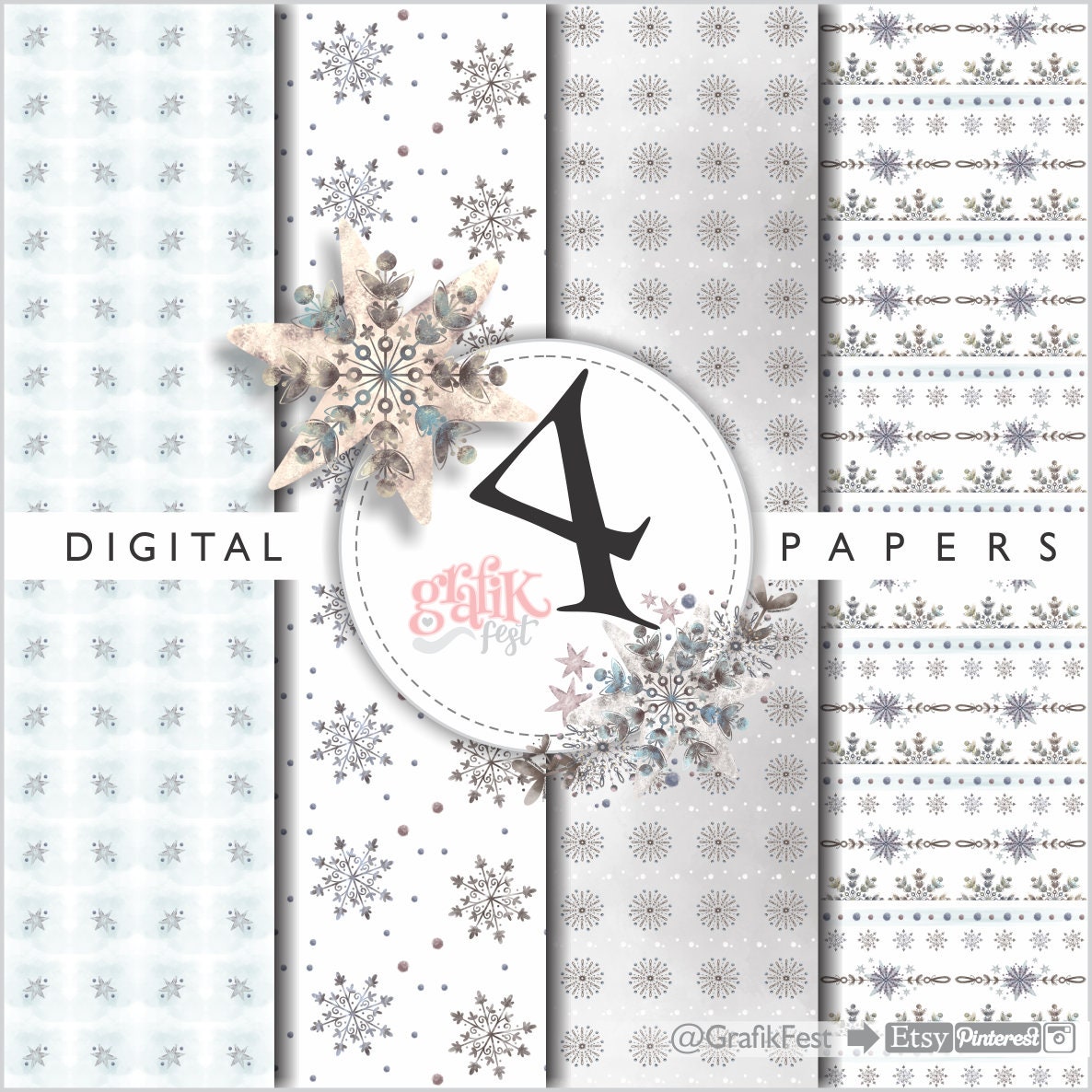 Watercolor Snow Flake Clipart, Winter Clipart, COMMERCIAL USE ...