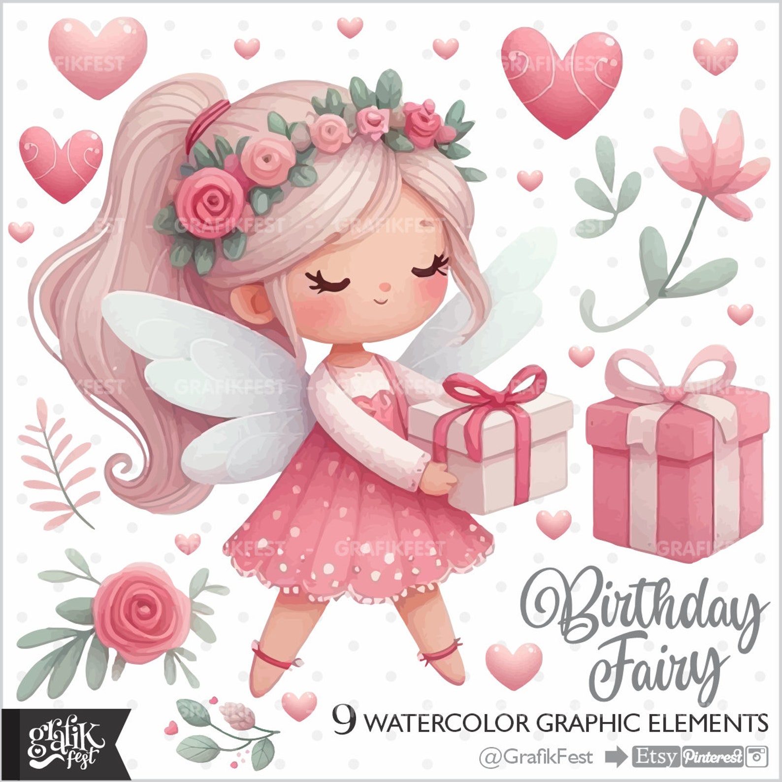 Fairy Clipart, Birthday Clipart, Birthday Fairy, Valentine's Clipart ...