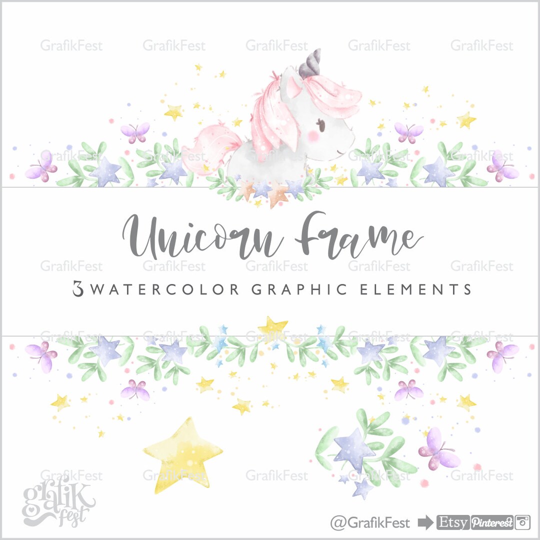 Unicorn Frame, Spring Frame, Watercolor Frame, Greenery Frame, Invite ...