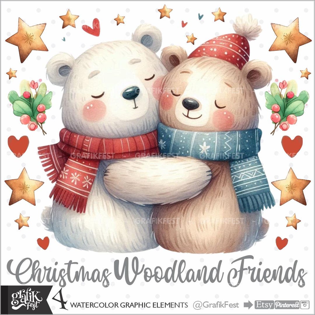 Winter Clipart, Winter Bears, Christmas Clipart, Watercolor, Christmas ...