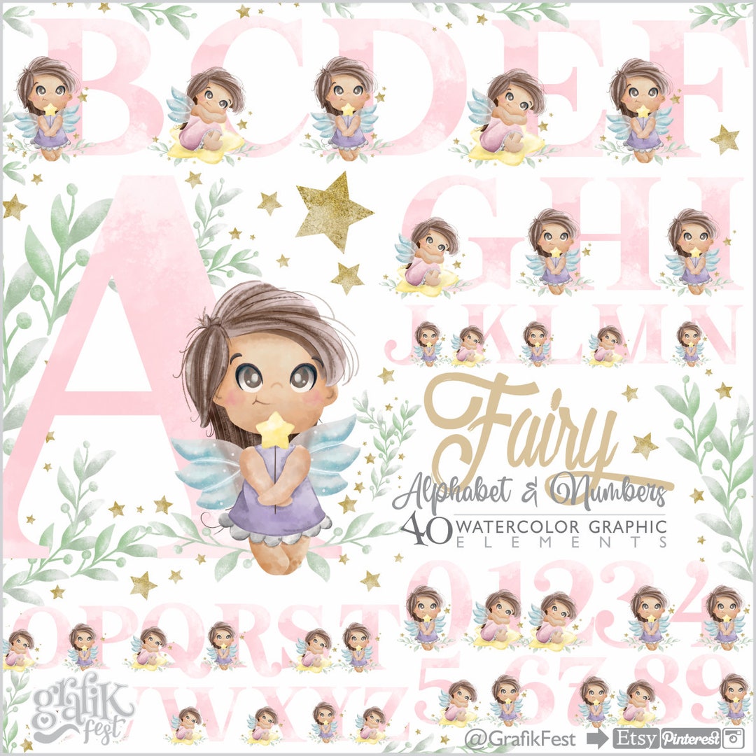 Fairy Alphabet, Watercolor, Alphabet Clipart, Number Watercolor ...