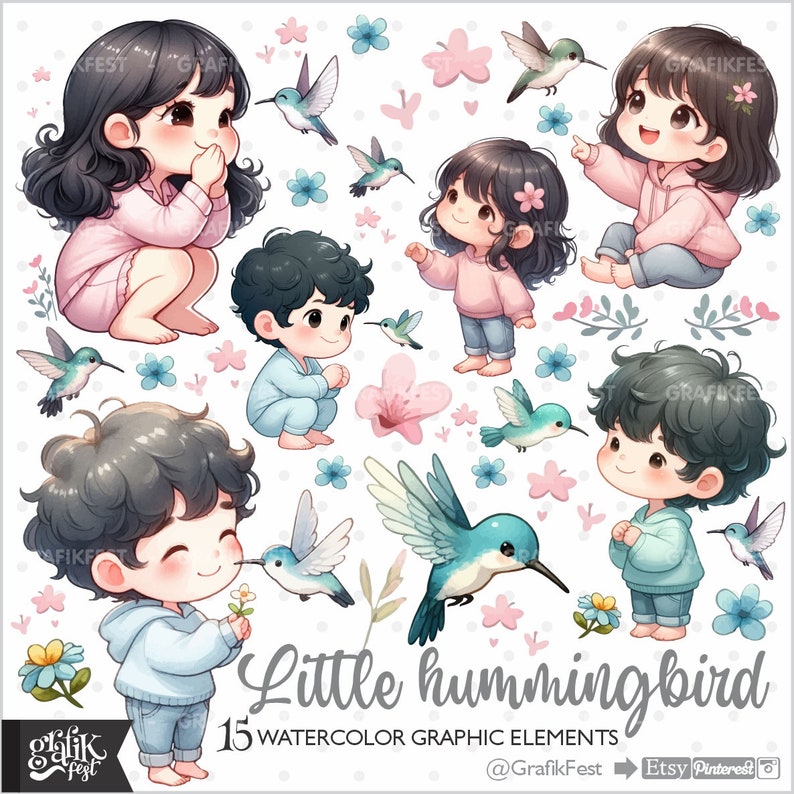 Hummingbird Clipart, Bird Clipart, Watercolor Clipart, Humming Bird ...