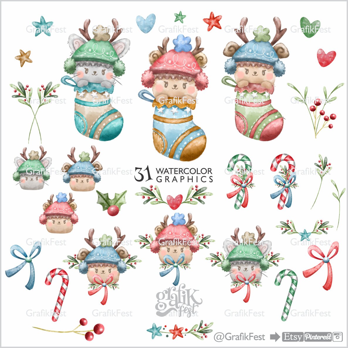 Christmas Socks Clipart Christmas Clipart Christmas - Etsy