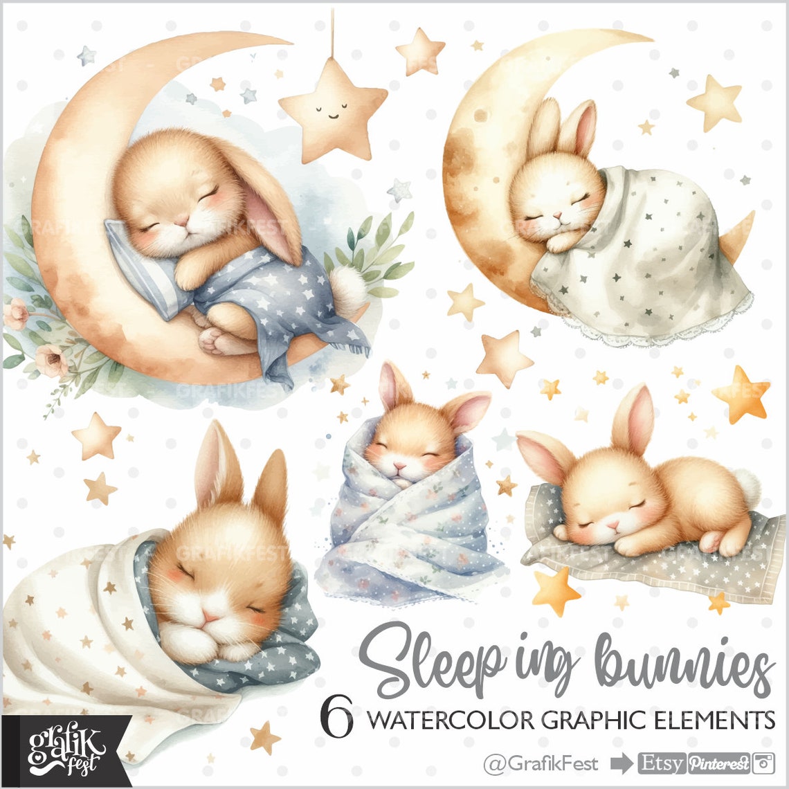 Sleeping Bunnies, Clipart, Bunny Clipart, Baby Clipart, Rabbit Clipart ...