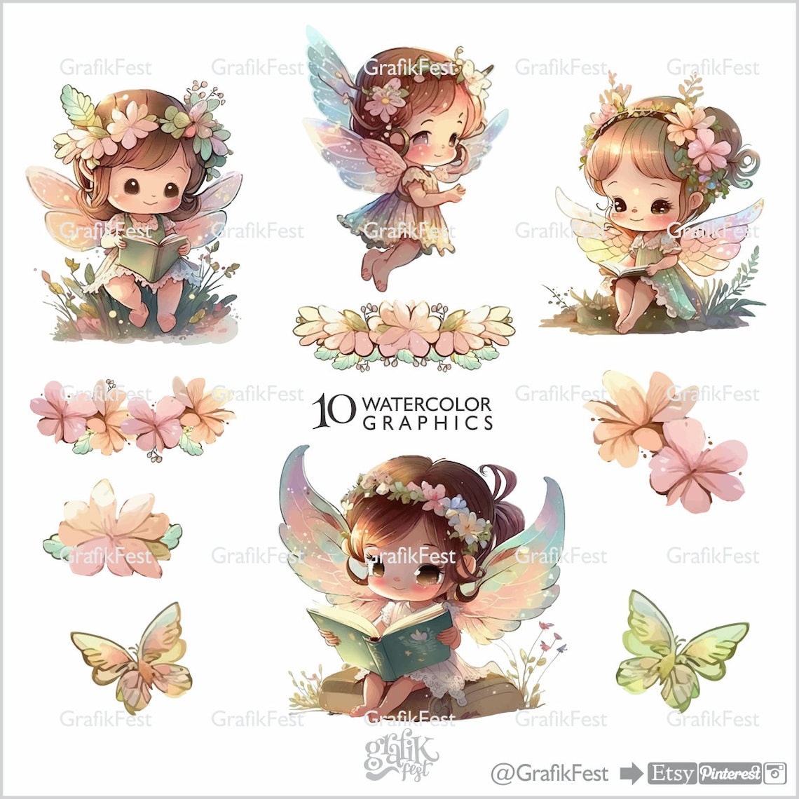 Fairy Clipart Fairy Graphics Watercolor Reading Book - Etsy