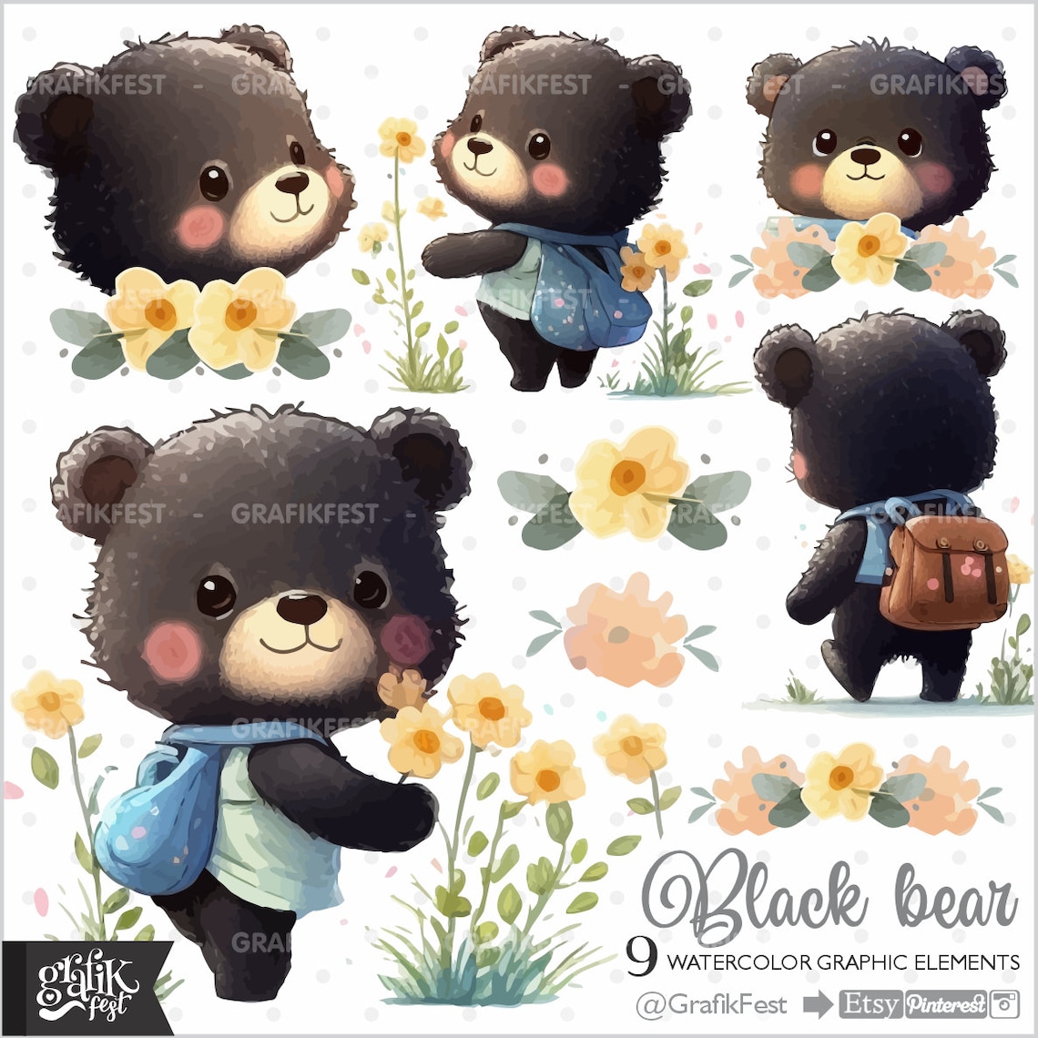 Bear Clipart, Black Bear, Woodland Clipart, Woodland Graphics, Bear ...