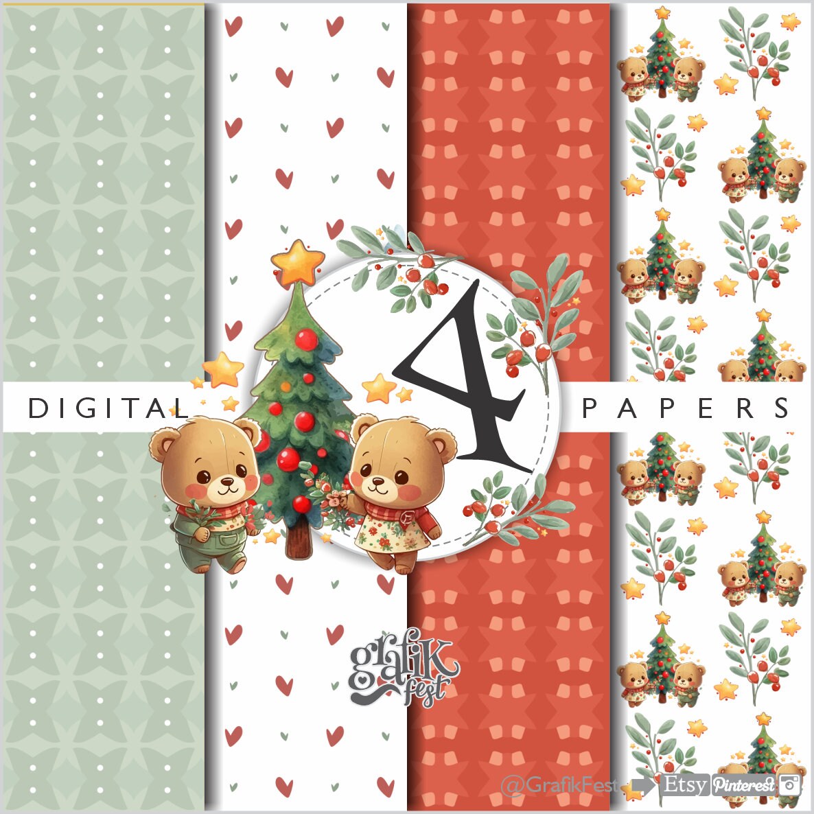 Christmas Bear Christmas Clipart Watercolor Clipart - Etsy