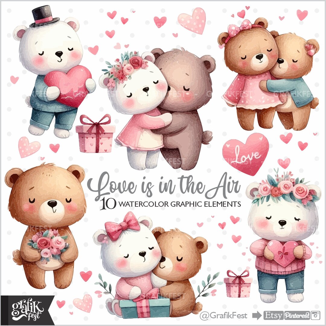 Teddy Bear, Valentine's Day, Bear Clipart, Watercolor Bear, Love ...