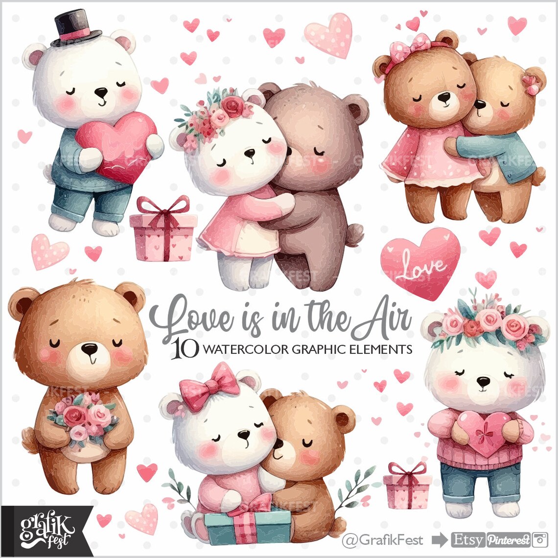 Teddy Bear, Valentine's Day, Bear Clipart, Watercolor Bear, Love ...