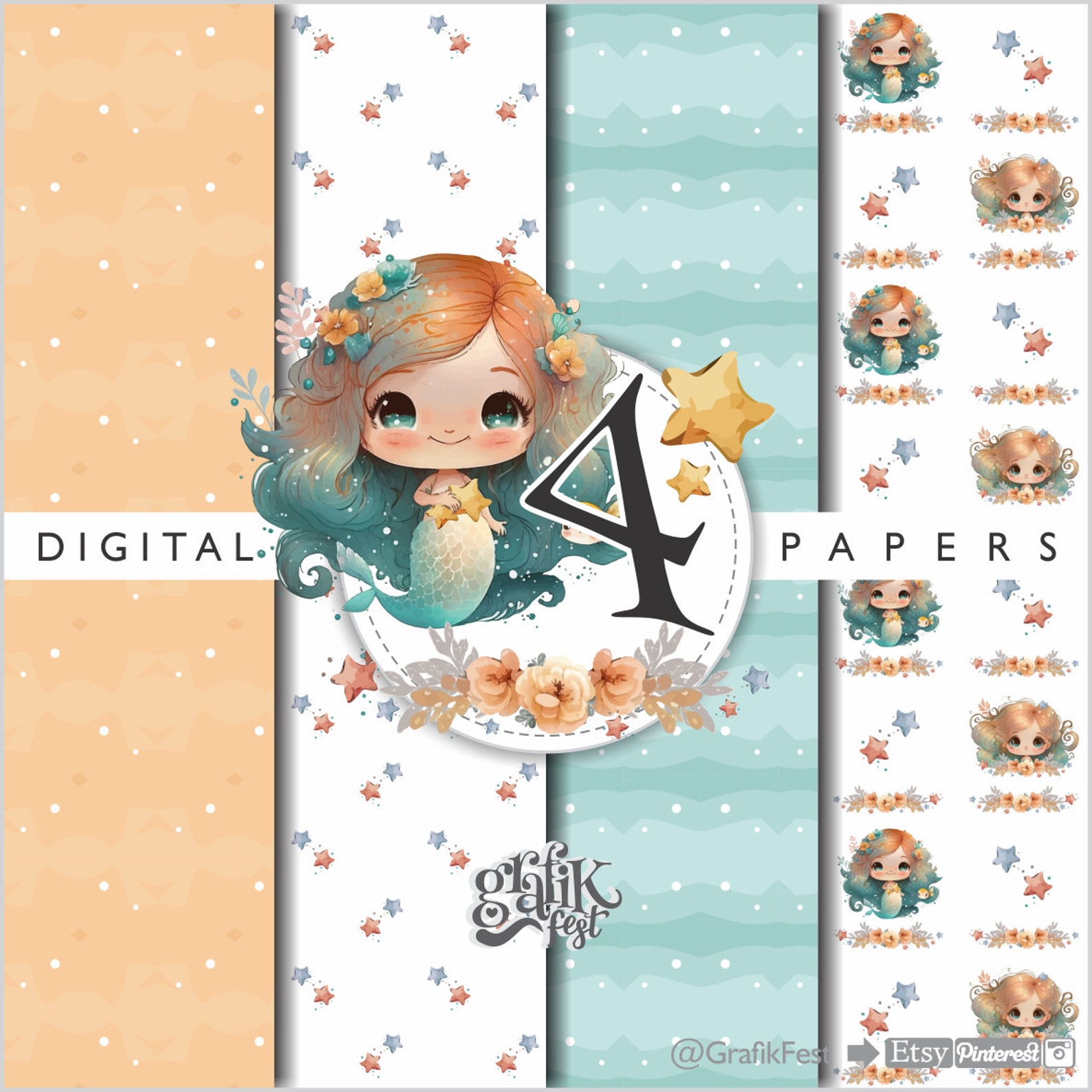 Mermaid Clipart Mermaid Graphics Ocean Clipart Mermaid - Etsy