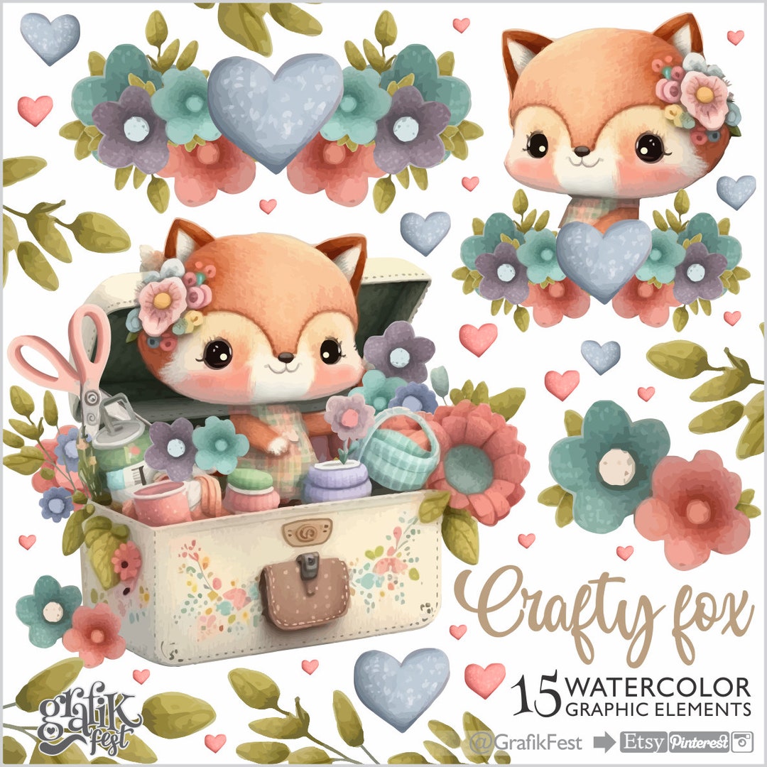Crafty Fox, Clipart, Fox Clipart, Sewing Clipart, Craft Supplies ...