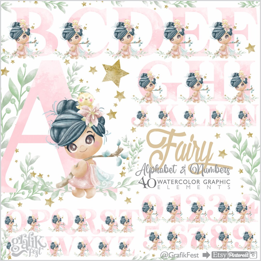 Fairy Alphabet, Watercolor, Alphabet Clipart, Number Watercolor ...