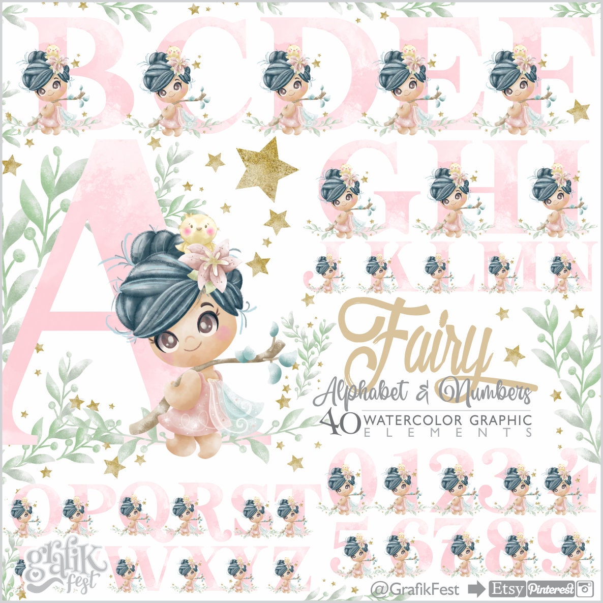 Fairy Alphabet Watercolor Alphabet Clipart Number - Etsy
