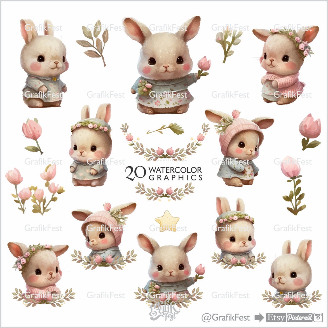 Bunny Clipart, Rabbit Clipart, Spring Clipart, Family Cliparts ...