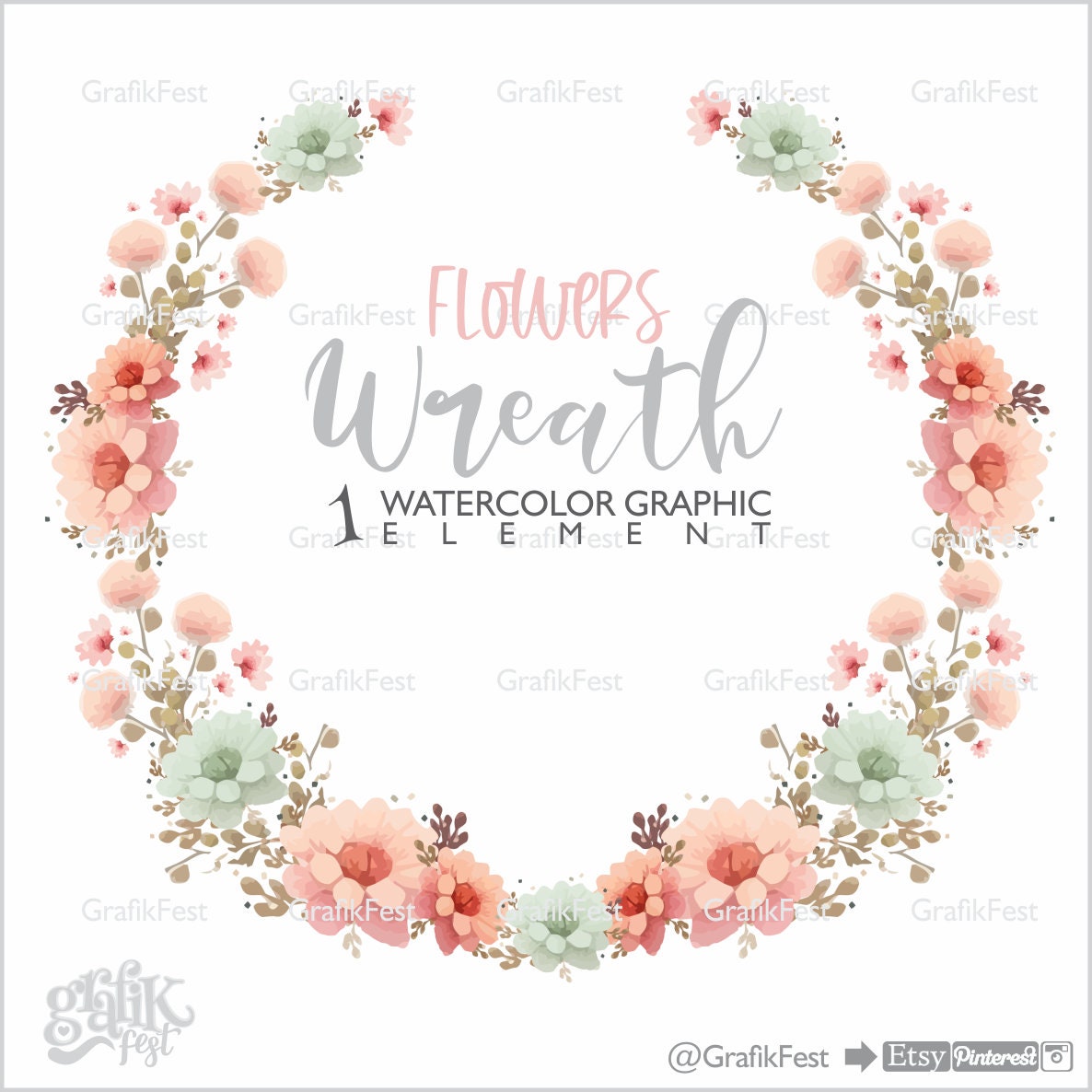 Flower Wreath Clipart Wreath Watercolor Wreath Floral - Etsy