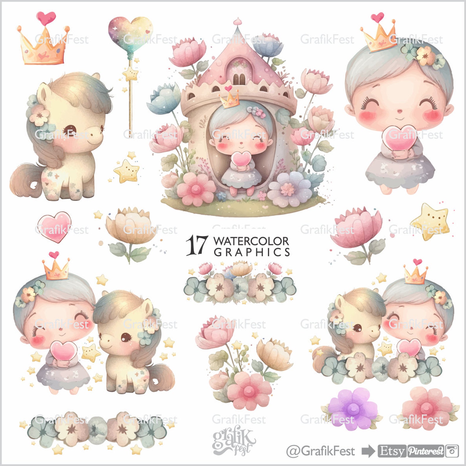 Princess Clipart Watercolor Princess Graphics Watercolor - Etsy