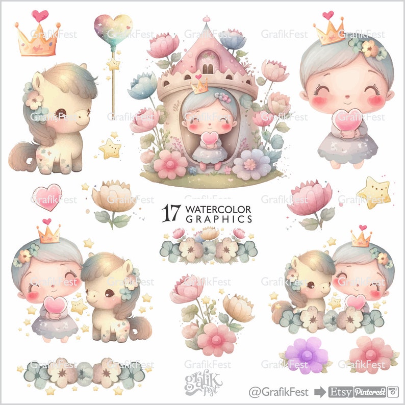 Princess Clipart Watercolor Princess Graphics Watercolor - Etsy