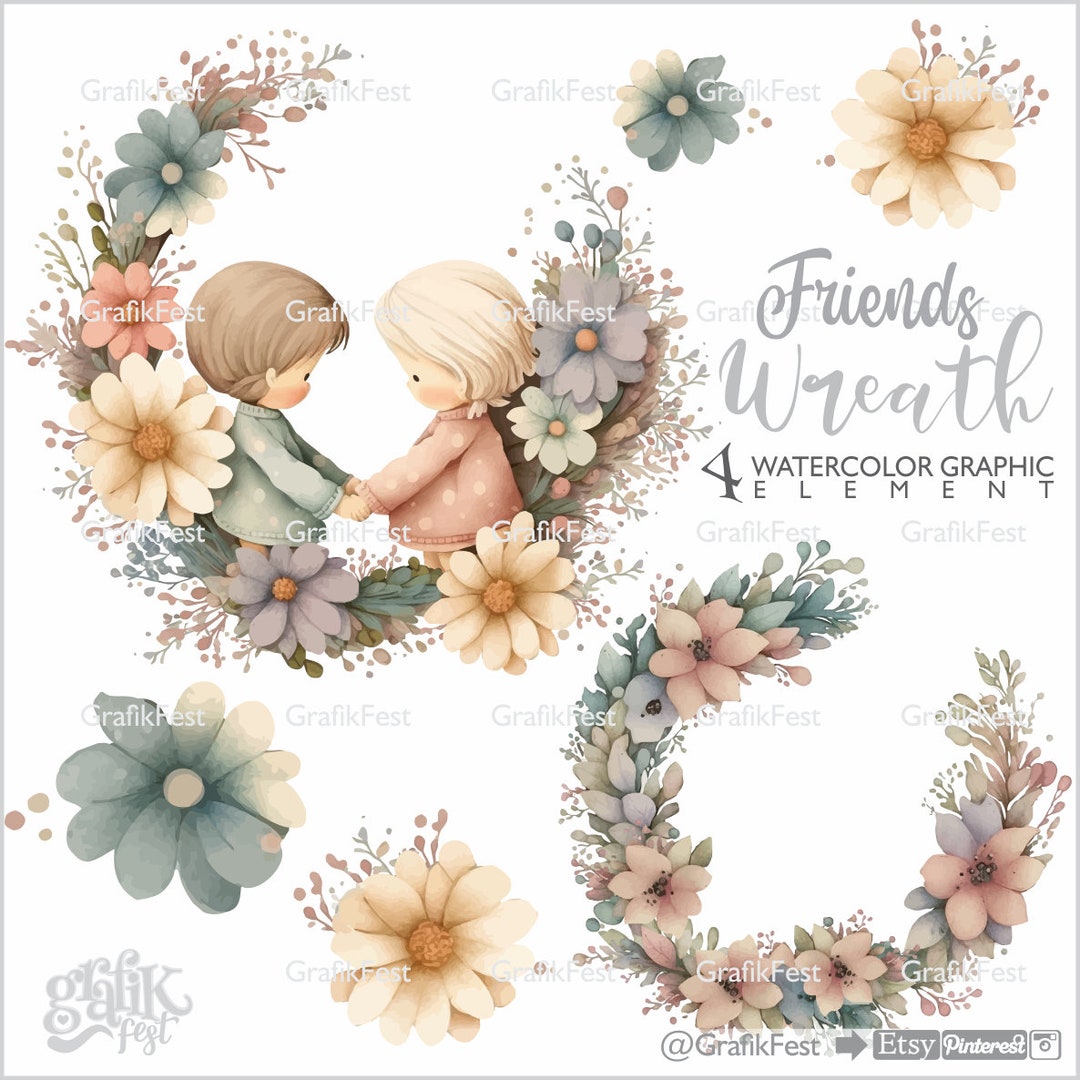Friends Clipart, Friends Wreath, Watercolor, Love Clipart, Sisters ...