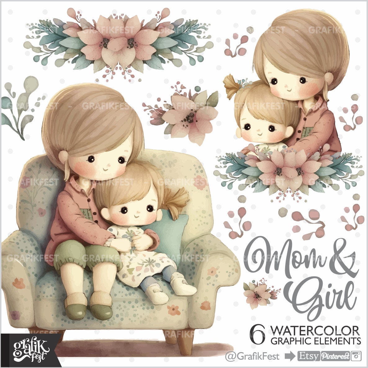 Mother Clipart, Mother Graphics, Mom Clipart, Mom and Girl, Clipart ...