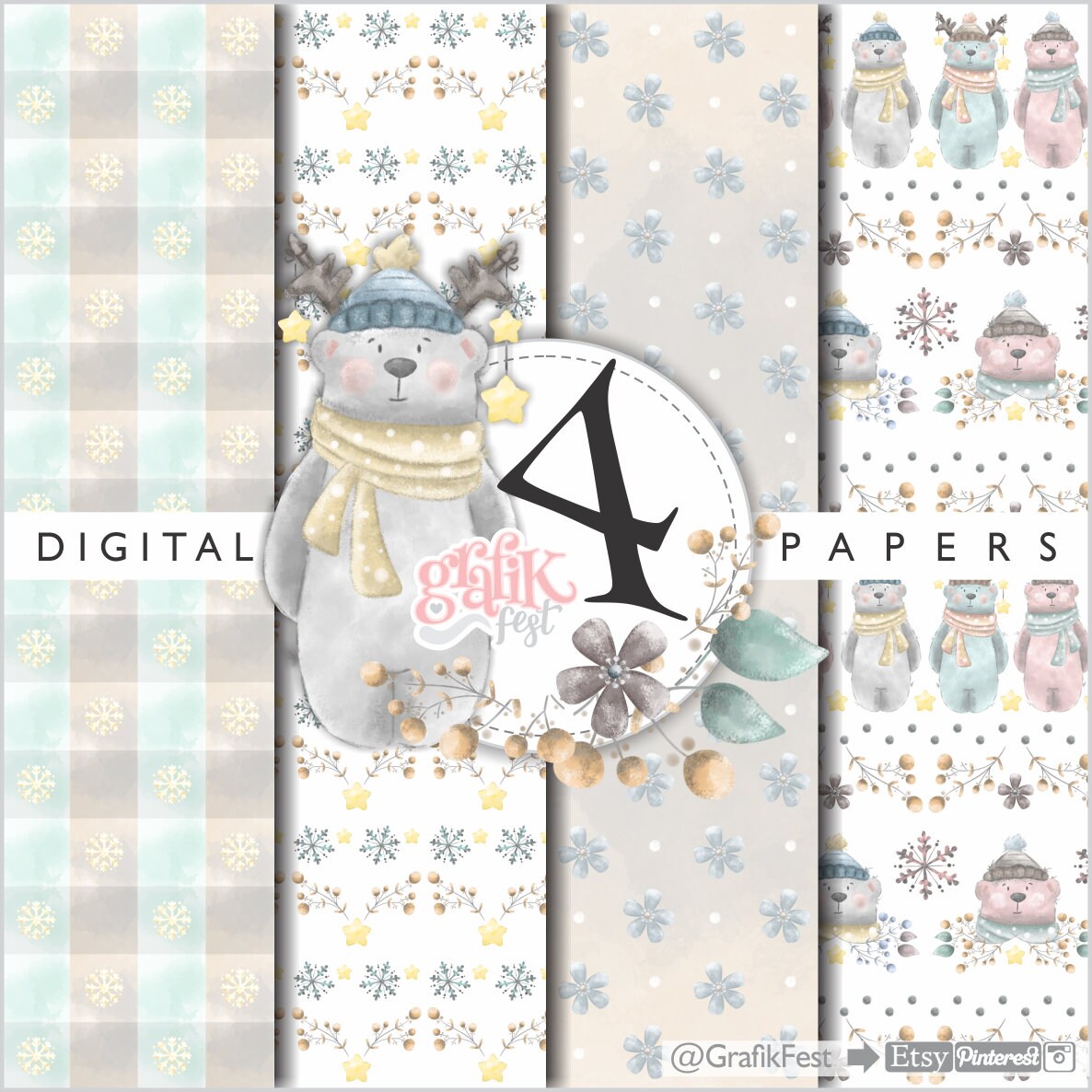 Winter Clipart Watercolor Clipart COMMERCIAL USE Bear - Etsy